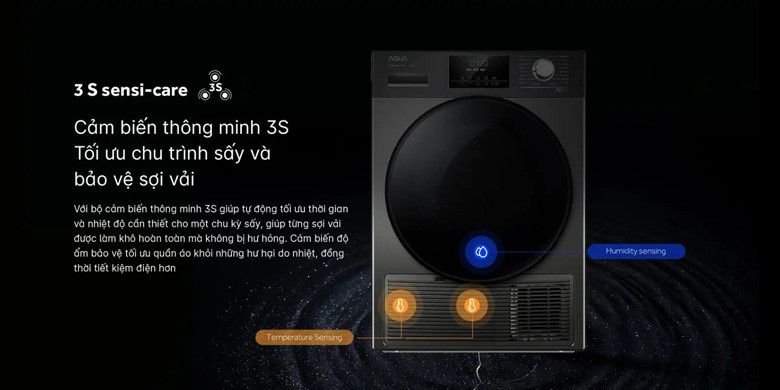 Máy sấy quần áo bơm nhiệt Aqua 10 kg AQH-H1000J.PS