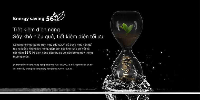 Máy sấy quần áo bơm nhiệt Aqua 10 kg AQH-H1000J.PS